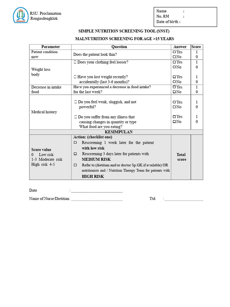 Screening SNST | PDF | Weight Loss | Dietitian