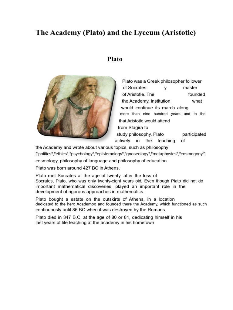 Plato's Academy and Aristotle's Lyceum | PDF | Aristotle | Plato