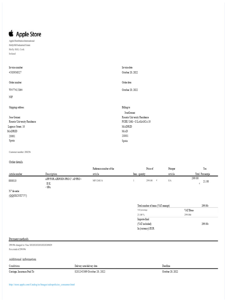 Apple Invoice Details for Order W477415864 | PDF | Invoice | Value ...