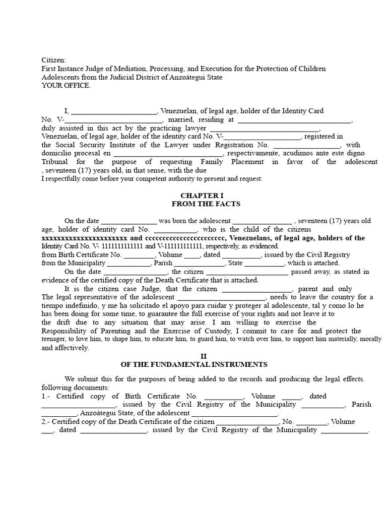 Family Placement Request for Adolescent | PDF | Identity Document ...