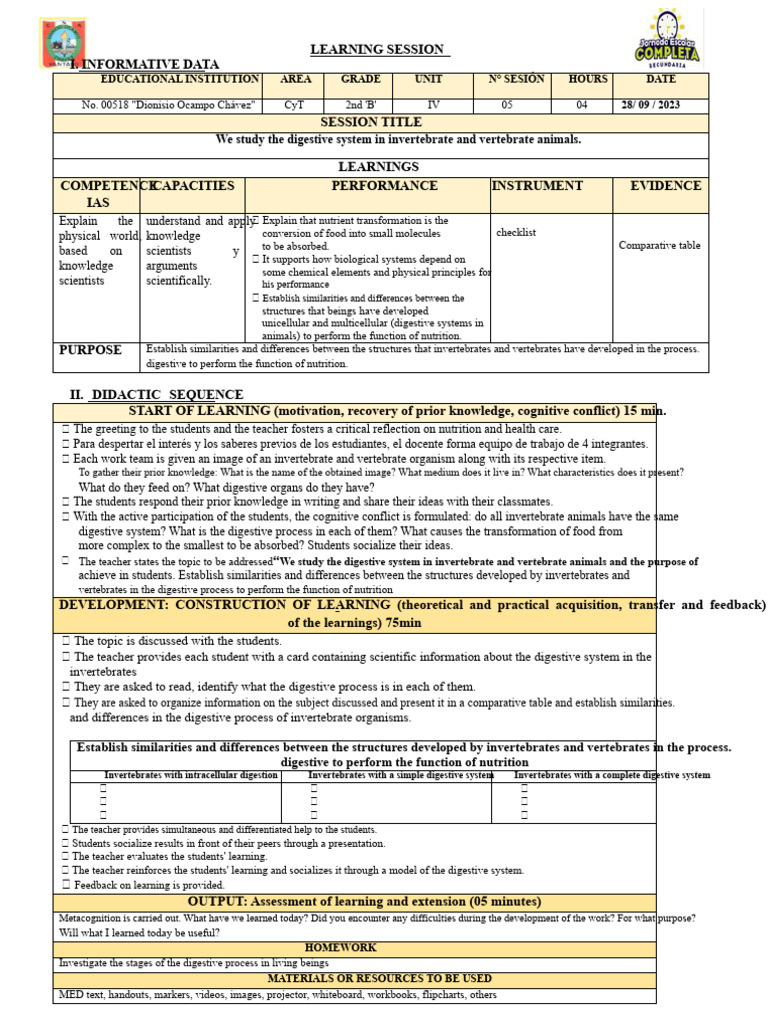 LEARNING SESSION Digestive System Invertebrates and Vertebrates | PDF ...