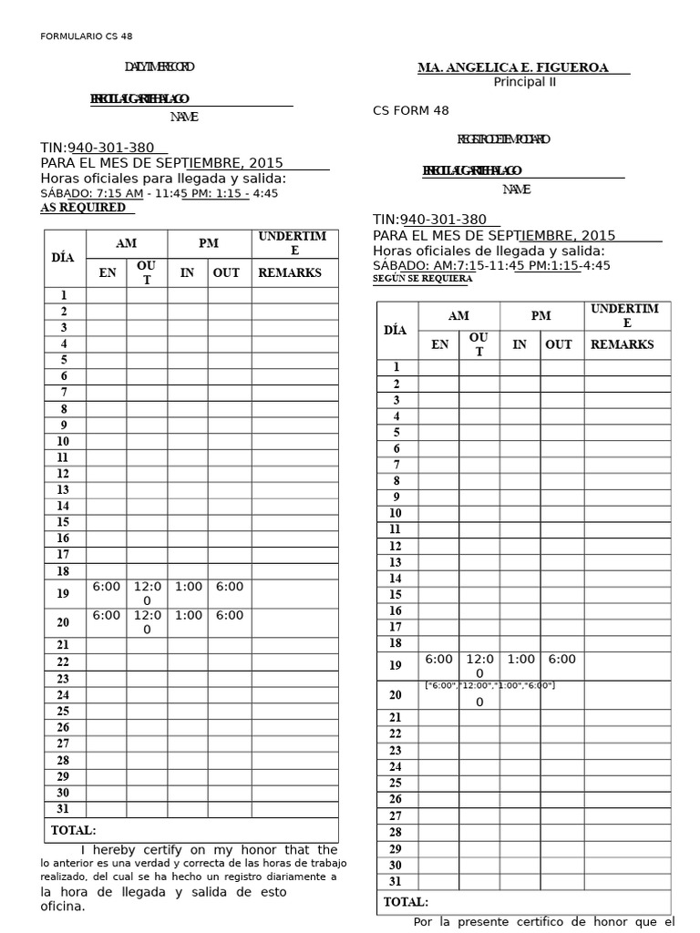 Registro de Horas CS Form 48 | PDF