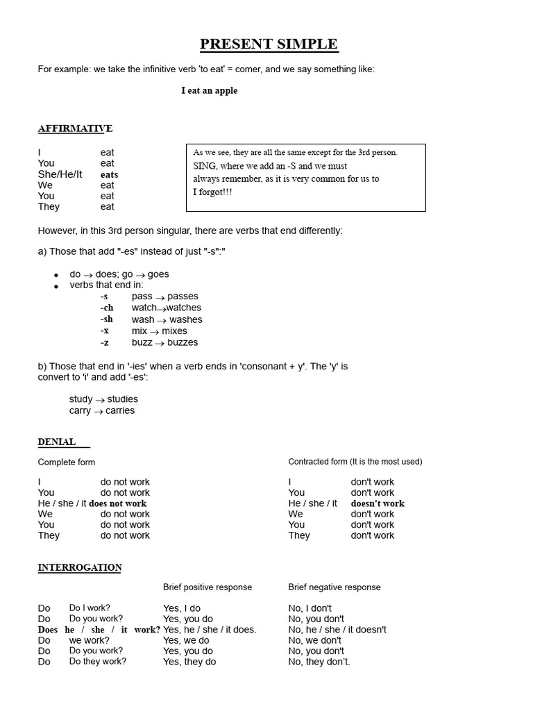 Simple Present Theory and Exercises | PDF | Linguistics | Syntax