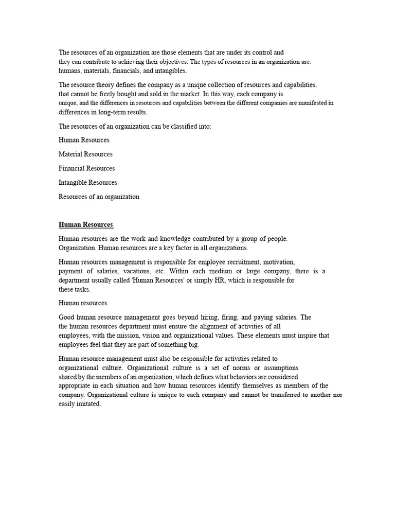 Company Resource Management Overview | PDF | Intangible Asset | Human ...