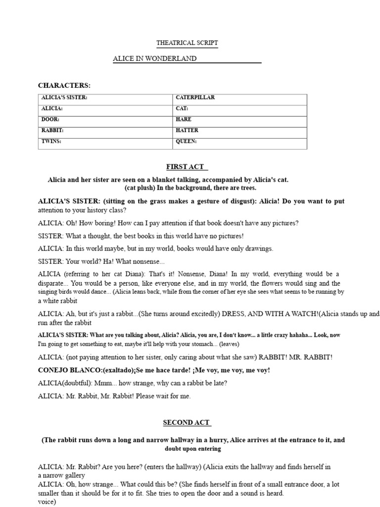 Script Alice in Wonderland | PDF | Alice's Adventures In Wonderland ...