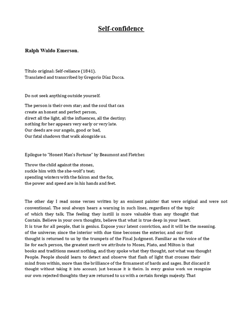Ralph Waldo Emerson - Self-Reliance | PDF | Soul | Prayer
