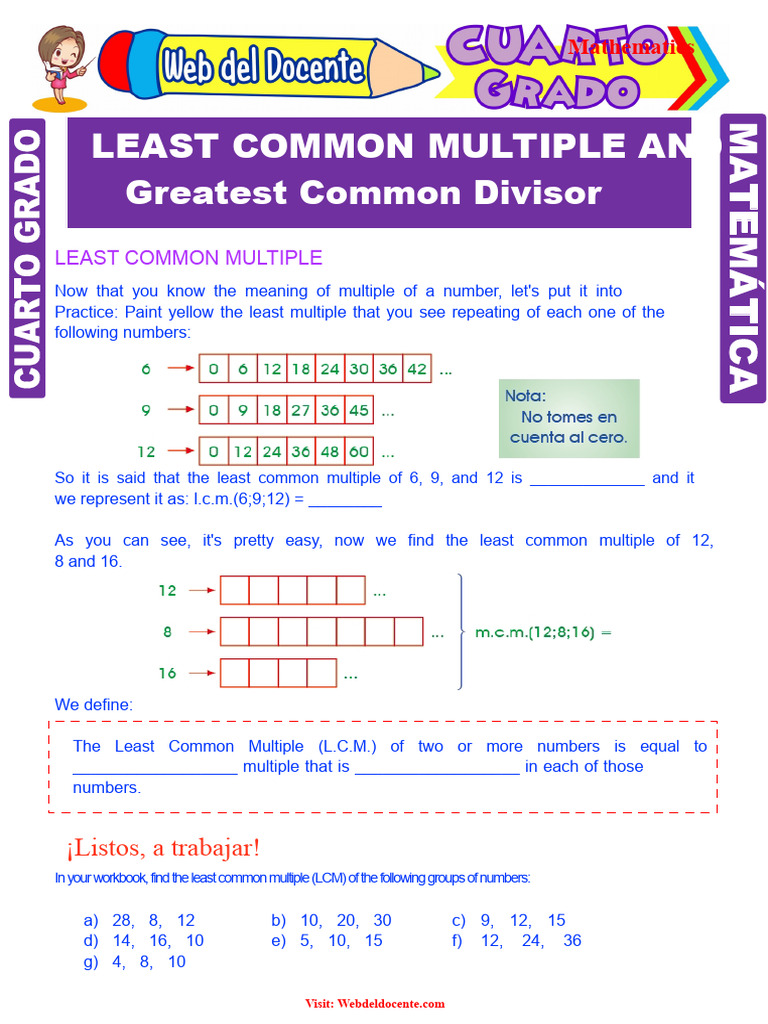 Least Common Multiple and Greatest Common Divisor For Fourth Grade of ...