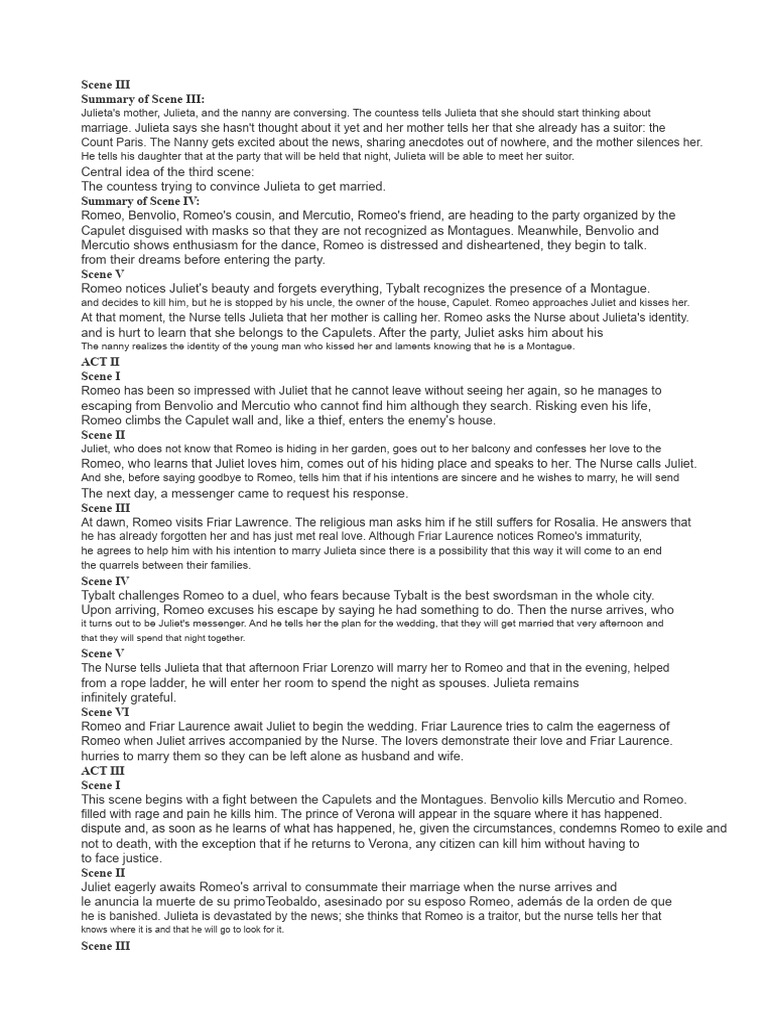 Romeo and Juliet summary by scene and chapter | PDF | Characters In ...