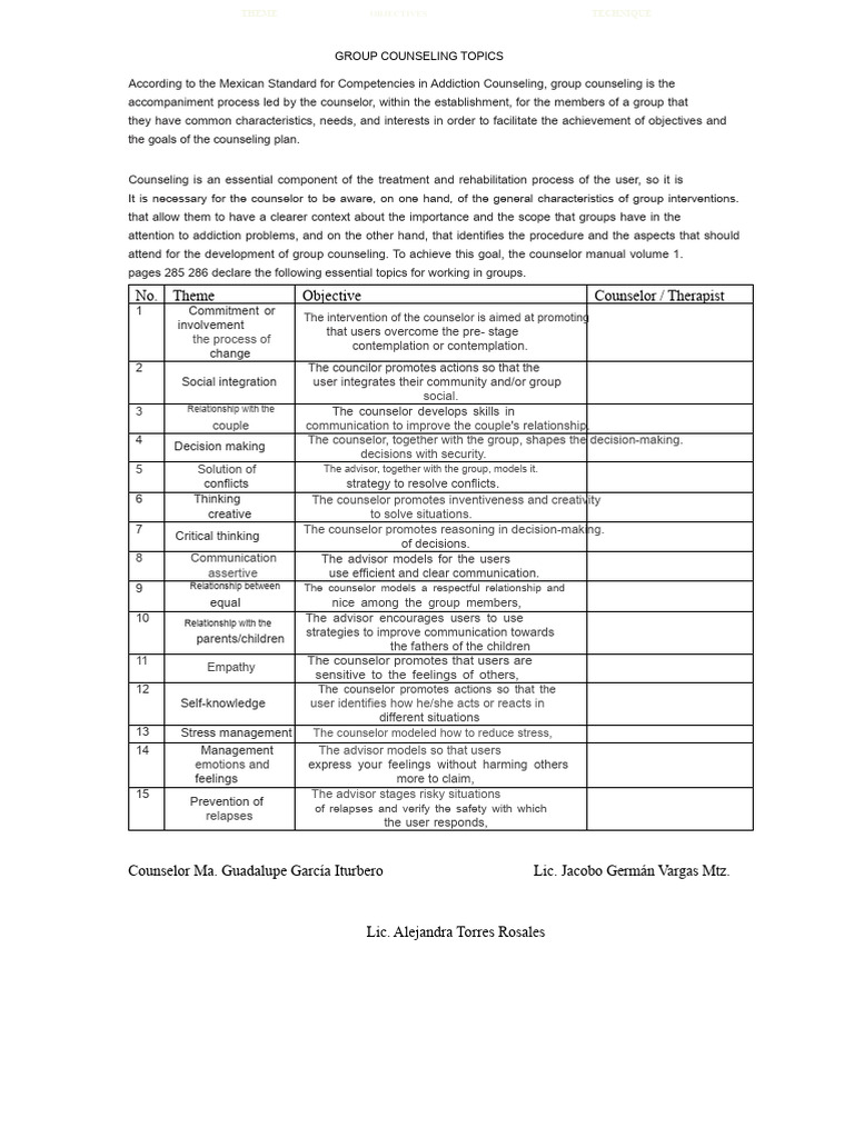 Group Counseling Techniques for Addiction | PDF | Psychotherapy ...