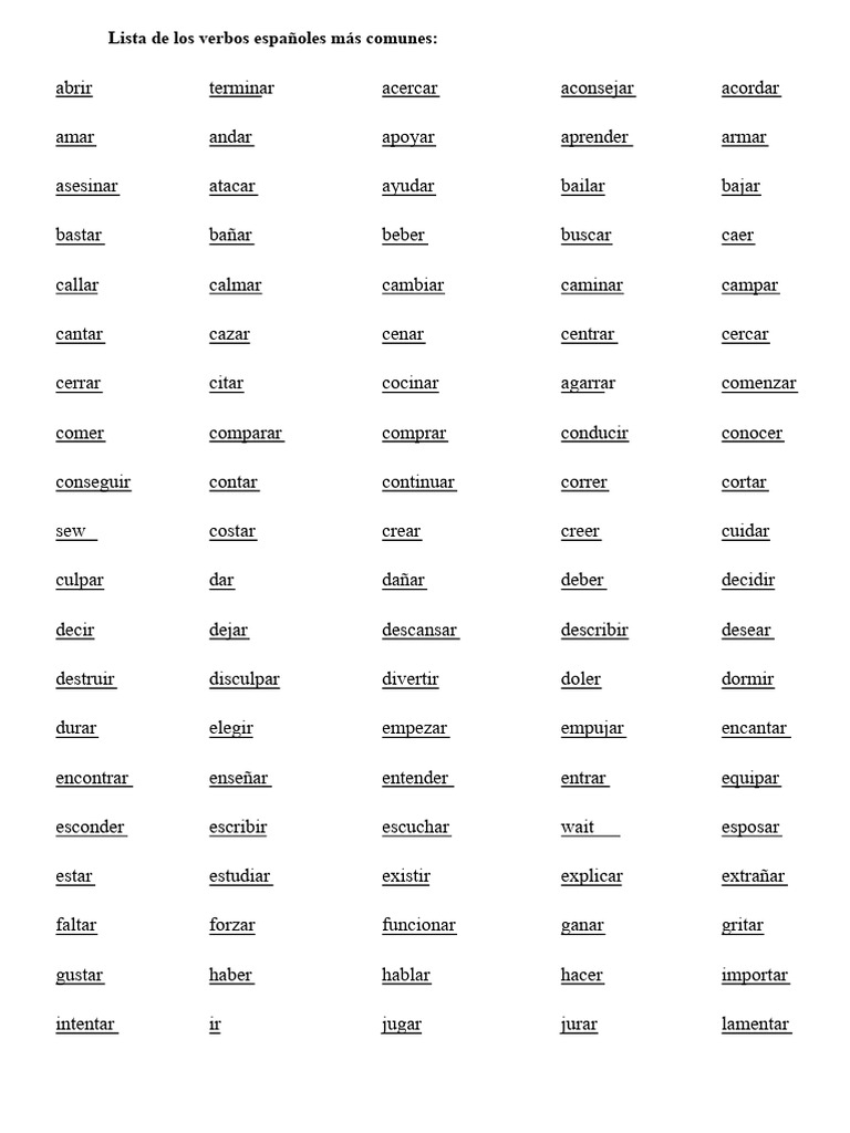 Lista de Los Verbos Españoles Más Comunes | PDF