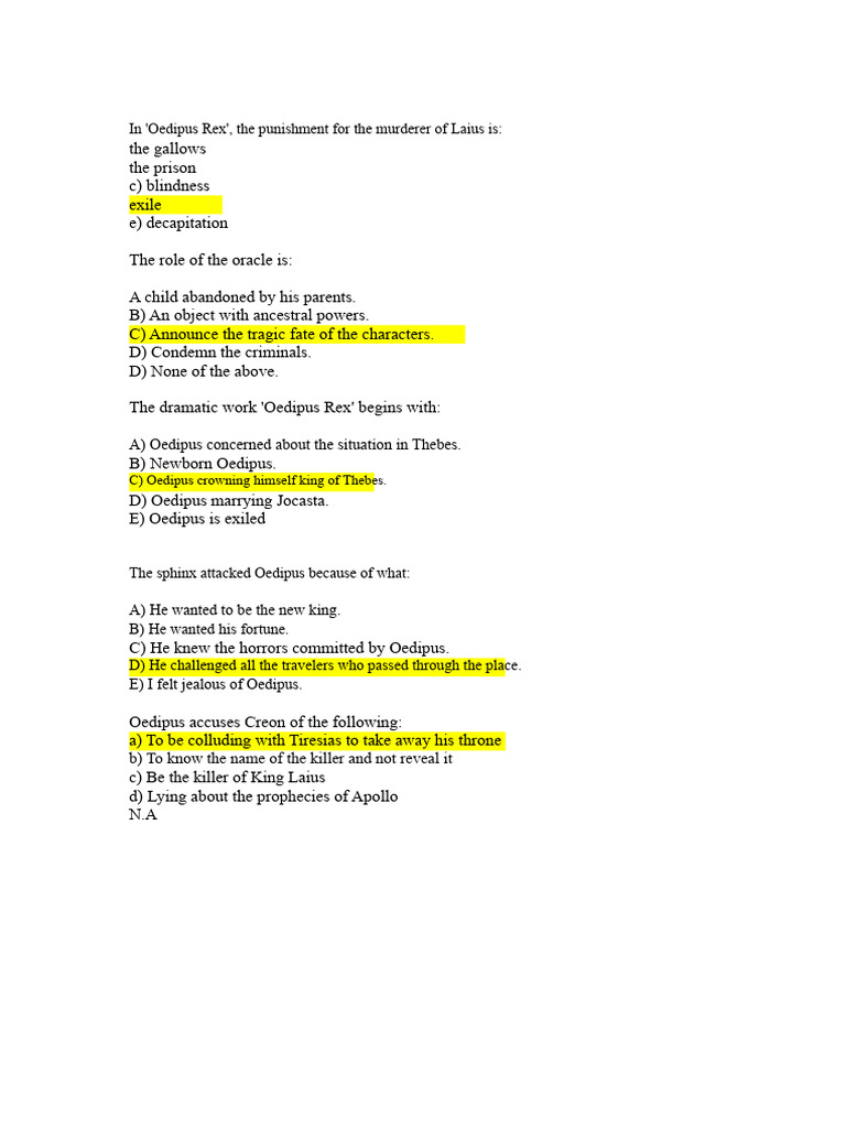 Oedipus Rex Questions | PDF