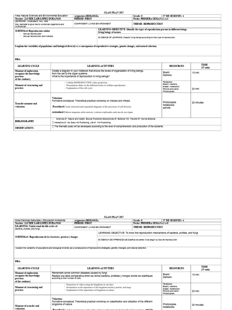 Biology Lesson Plan Grade 8 | PDF | Genetics | Sexual Reproduction