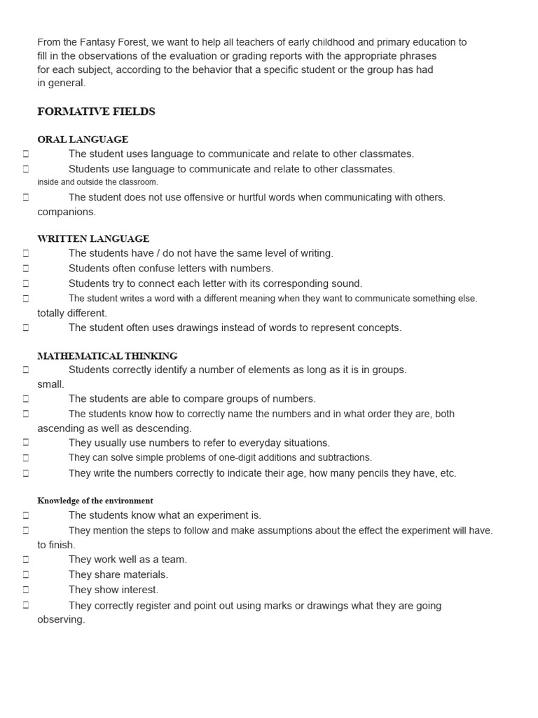 Phrases For Observations For Evaluation Reports | PDF | Thought | Knowledge