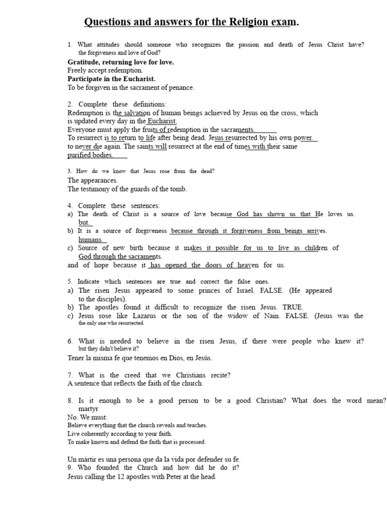 Religion Exam | PDF | Salvation | Resurrection Of Jesus