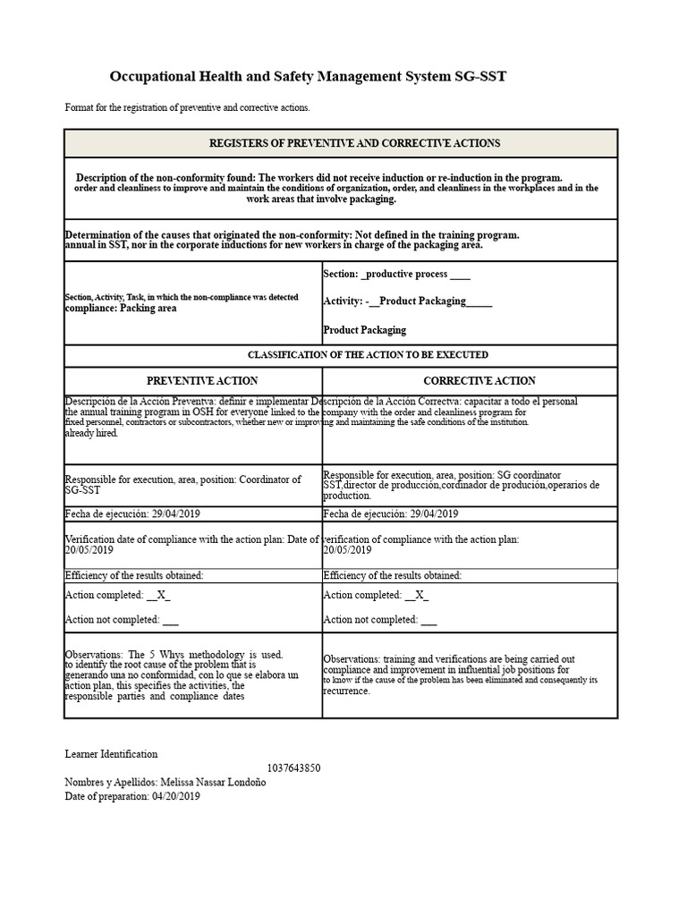 corrective and preventive actions format.xlsx | PDF | Business | Safety