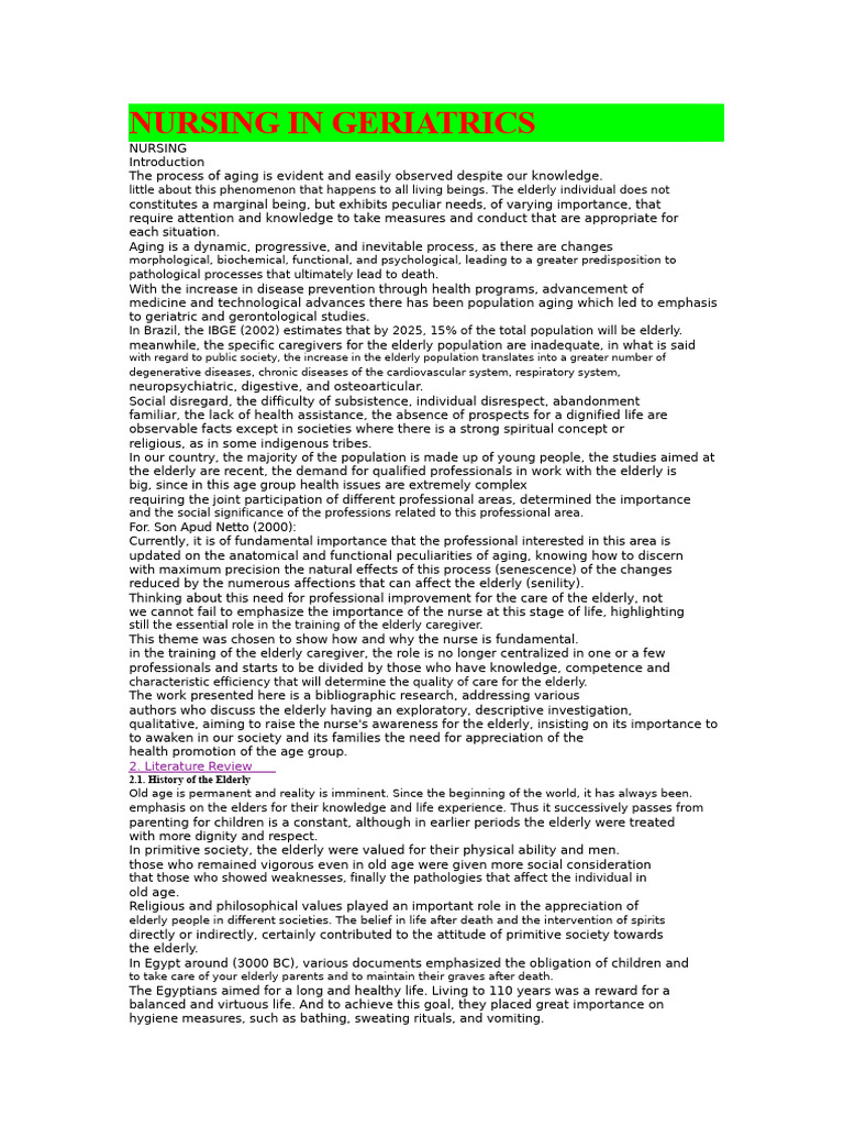 Geriatric Nursing | PDF | Ageing | Old Age