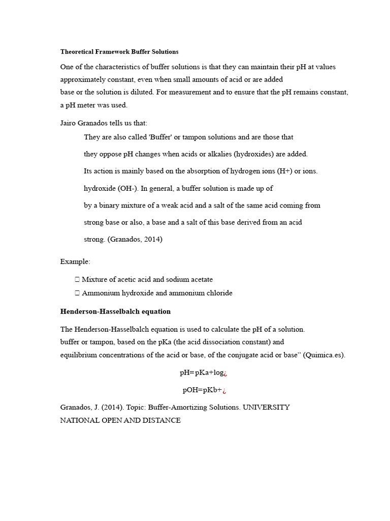 Theoretical Framework Buffer Solutions | PDF