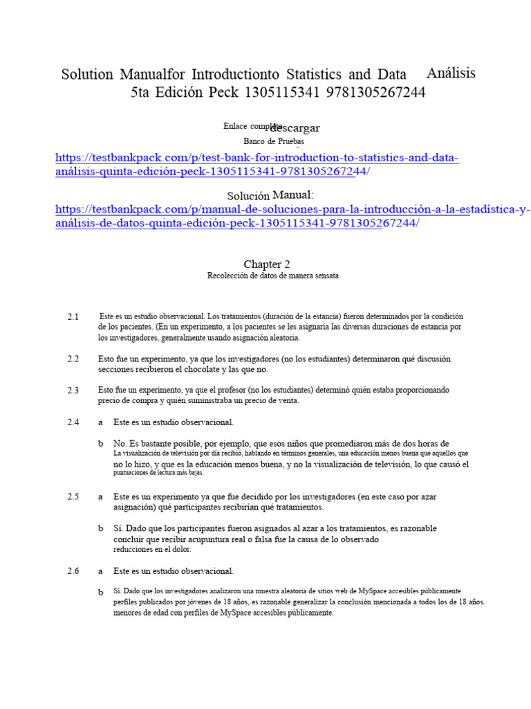 Manual de Soluciones para Introducción A La Estadística y Análisis de ...