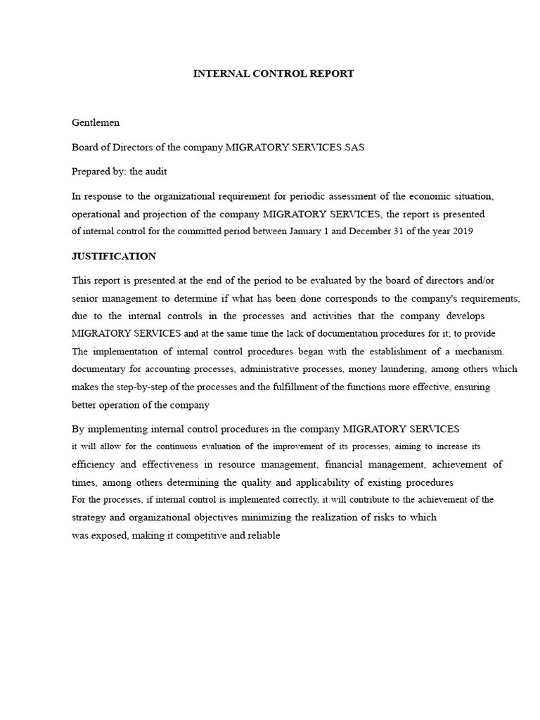 Internal Control Report Model | PDF | Internal Control | Payroll Tax