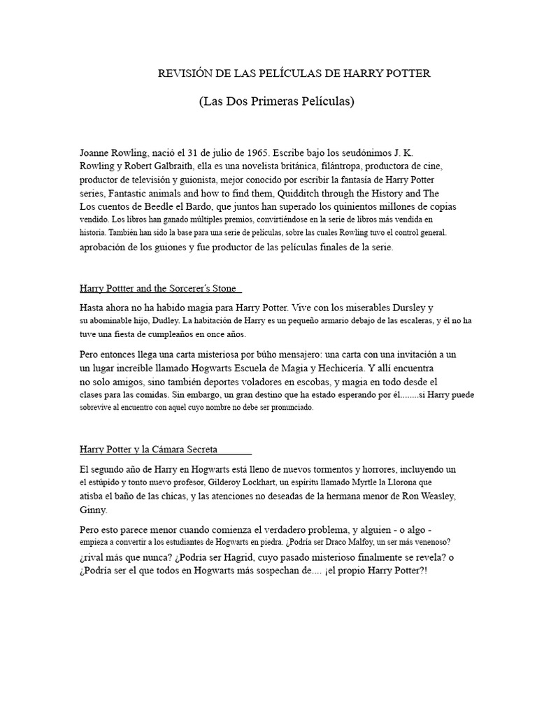 Revisión de Las Películas de Harry Potter | PDF | J. K. Rowling | Harry ...
