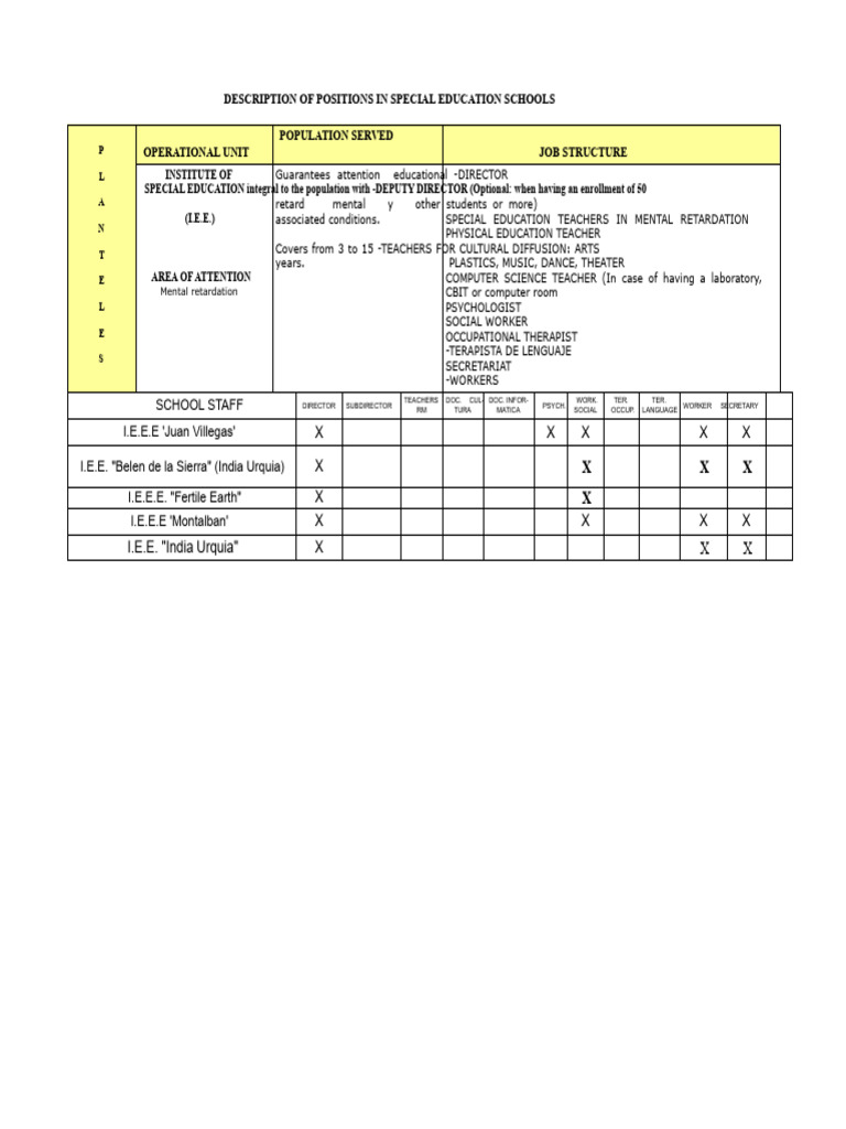 Structure of Positions, Staff and Special Education Services | PDF ...