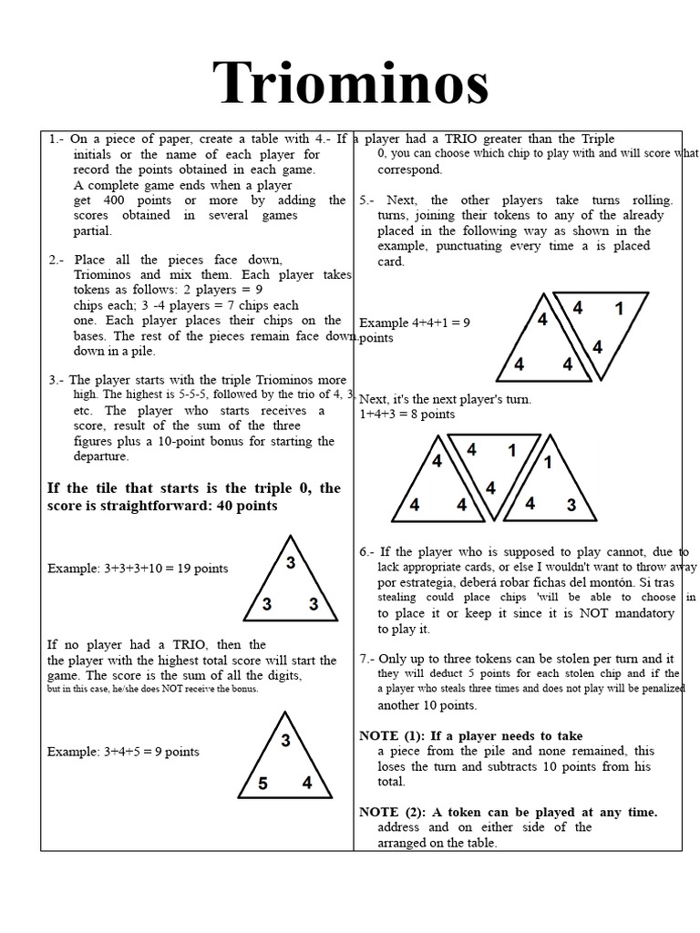 Triominos Game Rules Guide | PDF | Chess | Board Games