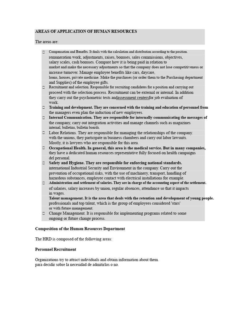 AREAS OF APPLICATION OF HUMAN RESOURCES | PDF | Human Resources ...