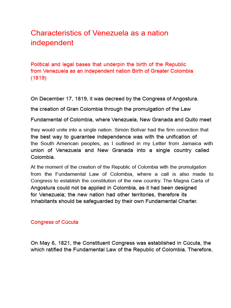 Characteristics of Venezuela As An Independent Nation | PDF ...