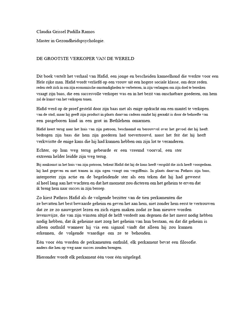 De Grootste Verkoper Ter Wereld Essay | PDF