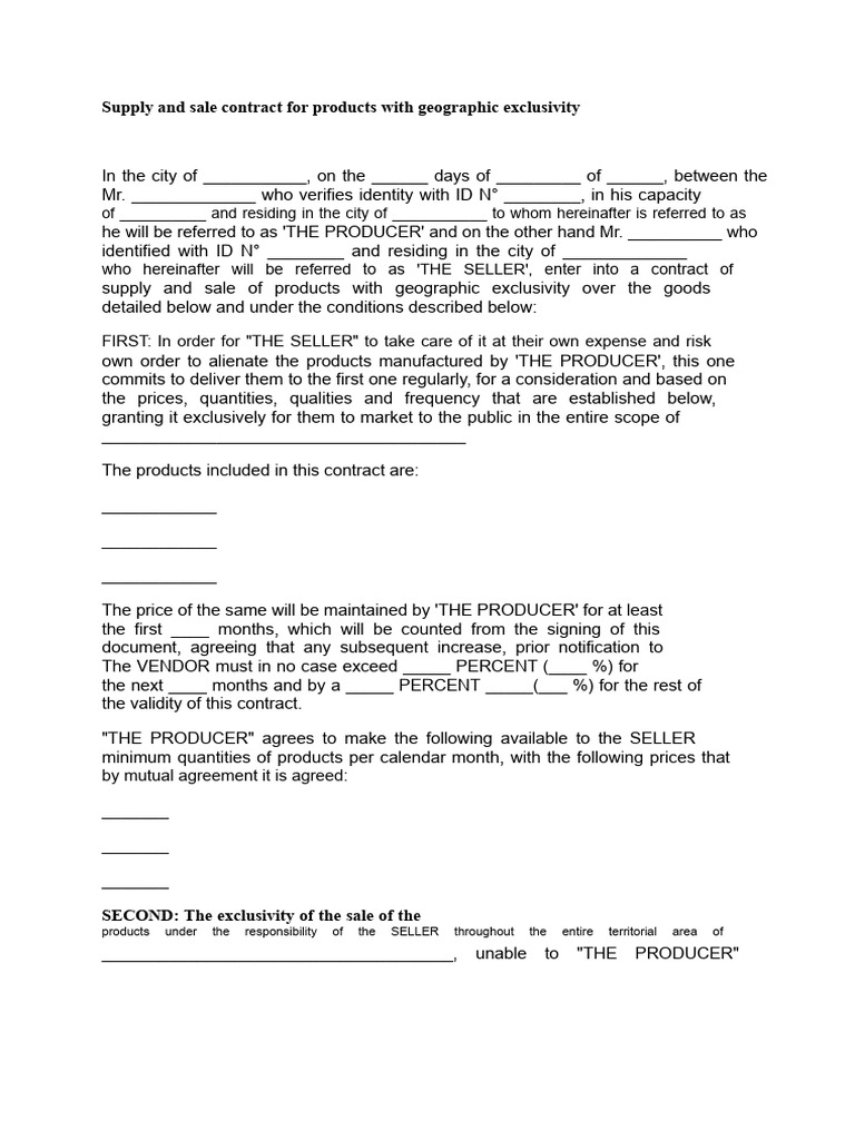 Supply and Sale Contract for Products with Exclusivity | PDF | Sales ...