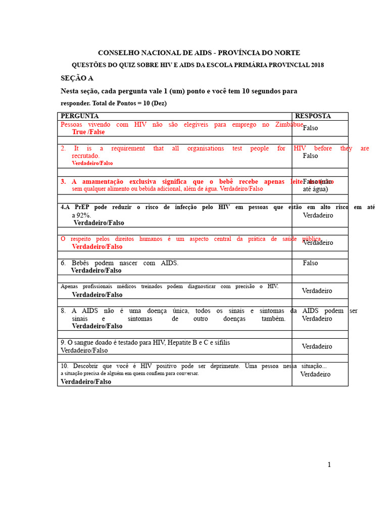 Quiz Nac | PDF | HIV/AIDS | HIV