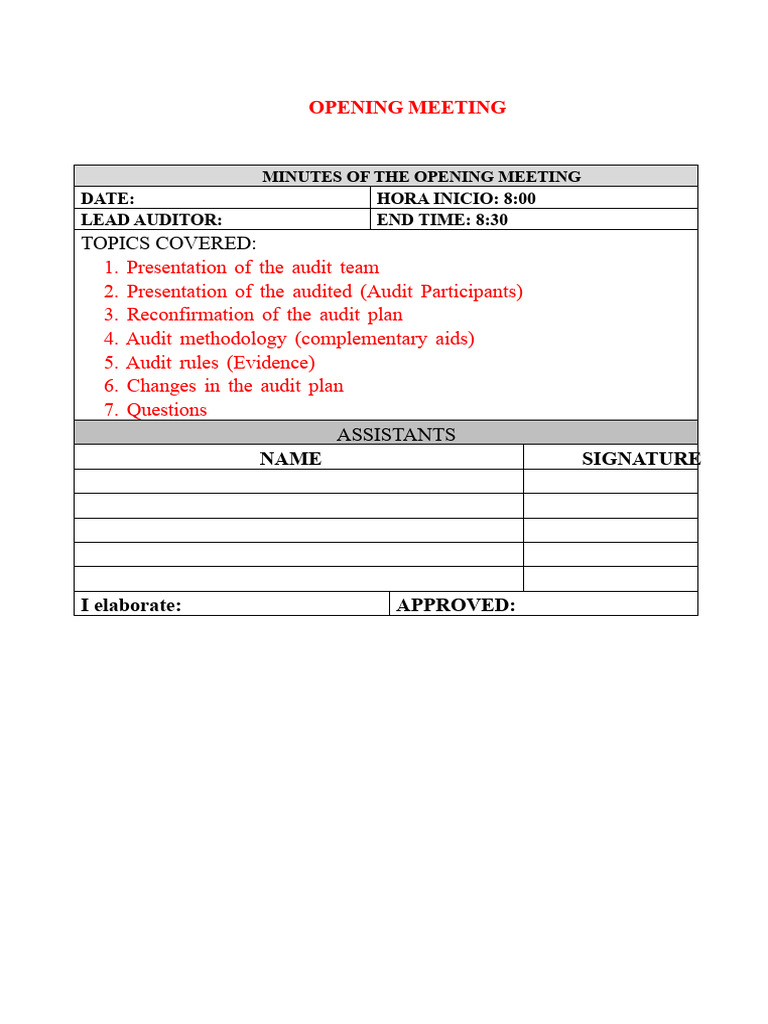 Opening - Closing Meeting Topics.doc | PDF