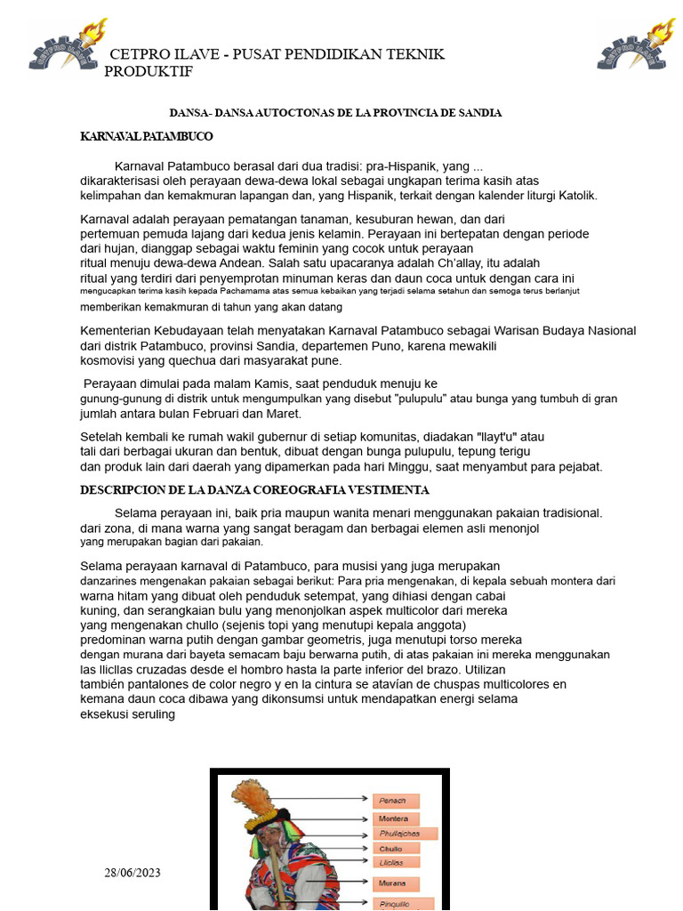 Laporan Tarian Asli Dari Departemen Puno | PDF