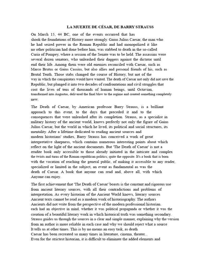 The Death of Caesar: A Historical Analysis | PDF | Ancient Rome ...