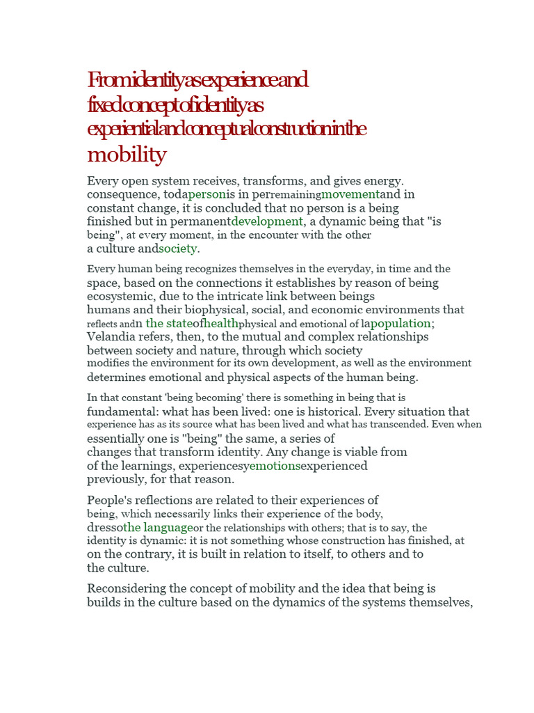 From Identity As A Fixed Experience and Concept To Identity As A Lived ...