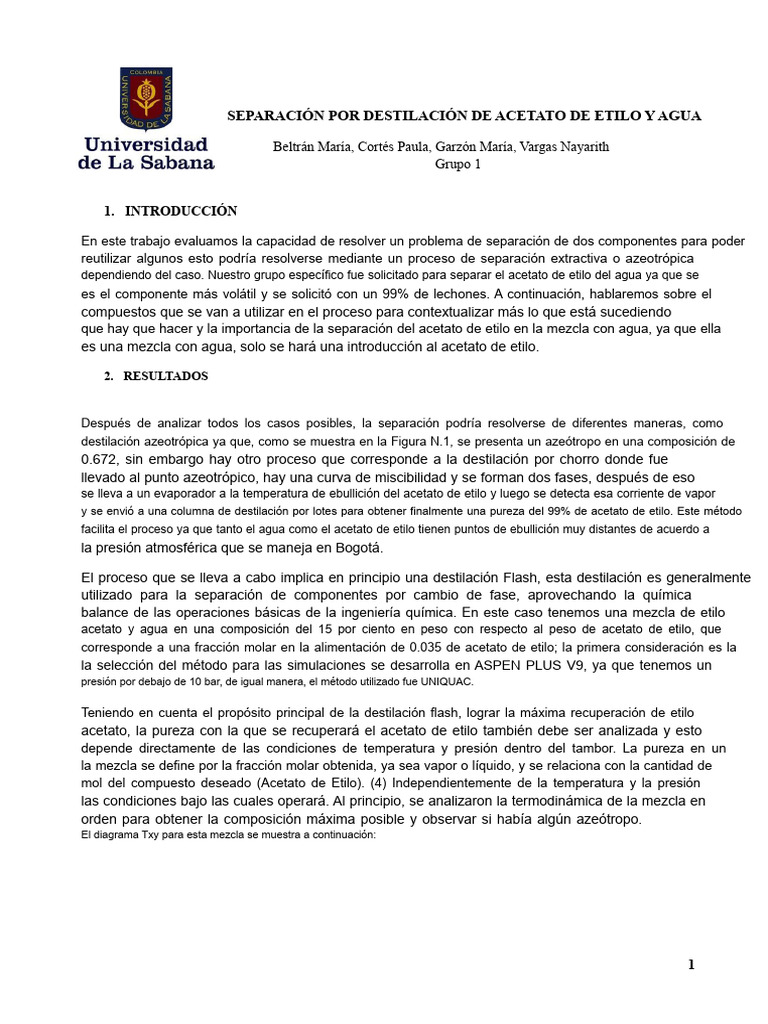 Separación de Acetato de Etilo y Agua | PDF | Destilación | Mezcla