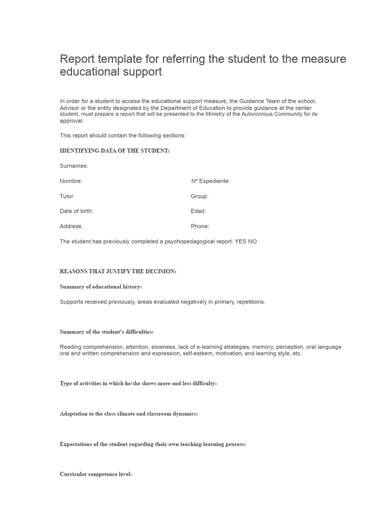 Report Model To Refer The Student | PDF