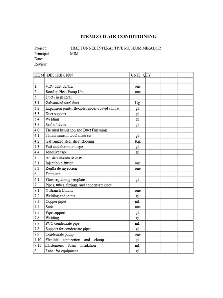 Itemized Air Conditioning | PDF | Pipe (Fluid Conveyance) | Duct (Flow)