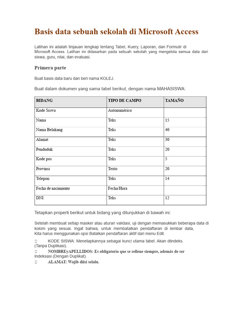 Basis Data Sekolah di Microsoft Access | PDF