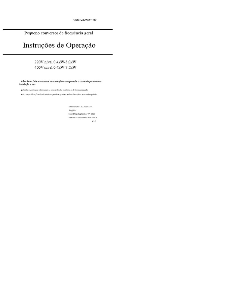 Manual do Conversor de Frequência 220V/400V | PDF | Fonte de energia ...