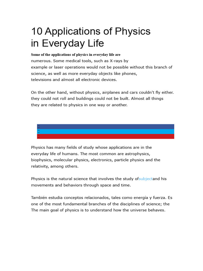 PHYSICS CAPSULES Applications of Physics in Everyday Life | PDF ...