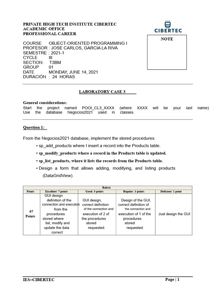 1892 Object Oriented Programming I T3BM 01 CL3 | PDF | Computing ...