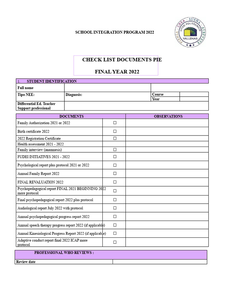 Checklist - Documents - PIE - FINALS 2022 | PDF | Health Care