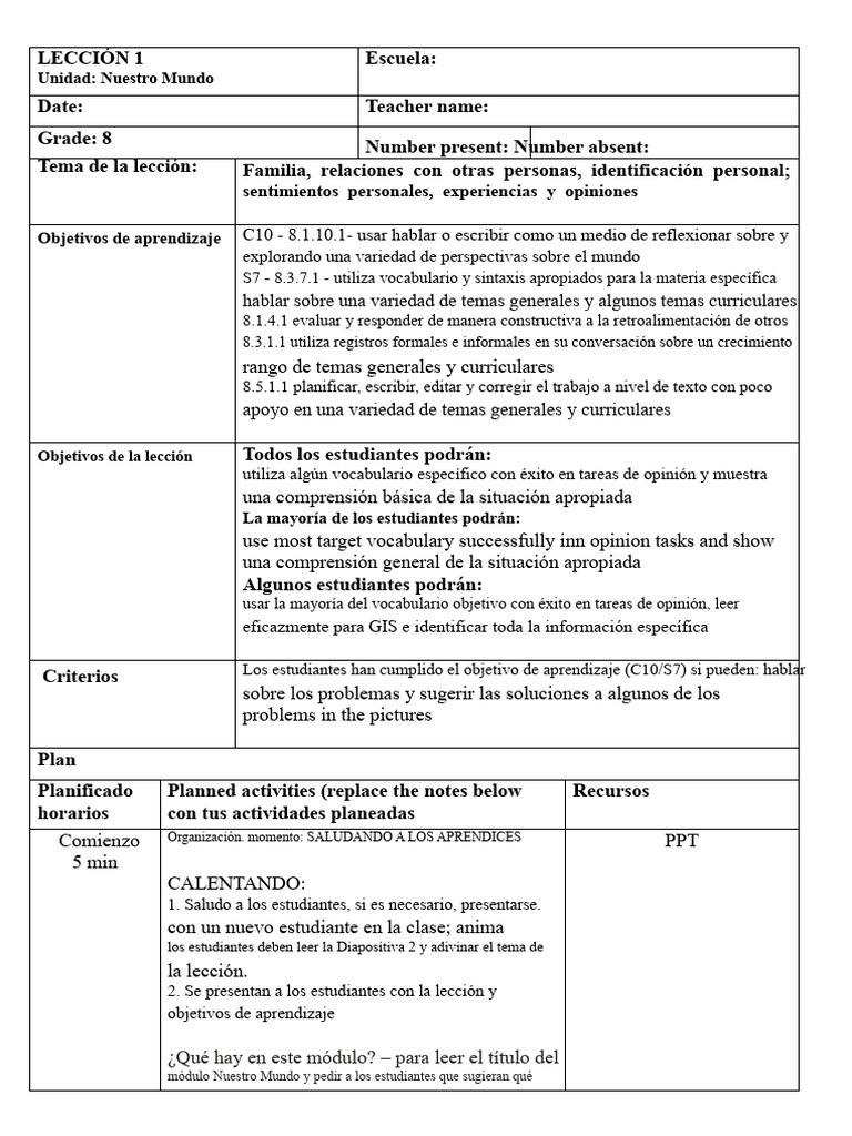 Lección 1: Explorando Nuestro Mundo | PDF | Plan de estudios | Aprendizaje