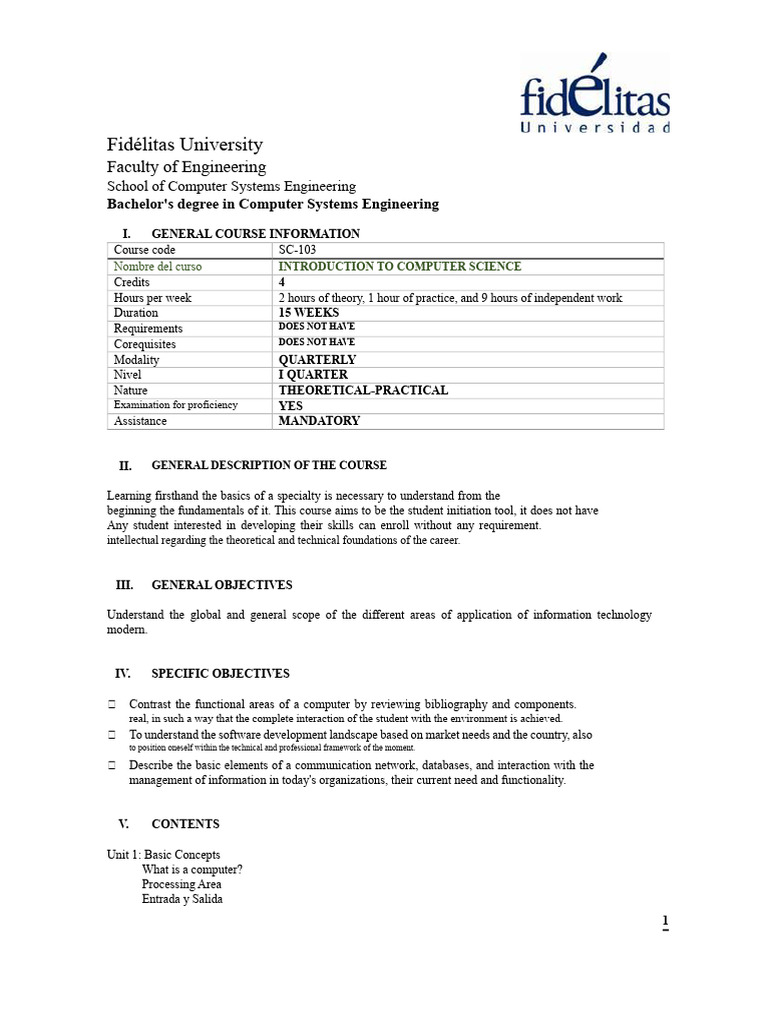 Introduction to Computer Science Course | PDF | System | Computer ...