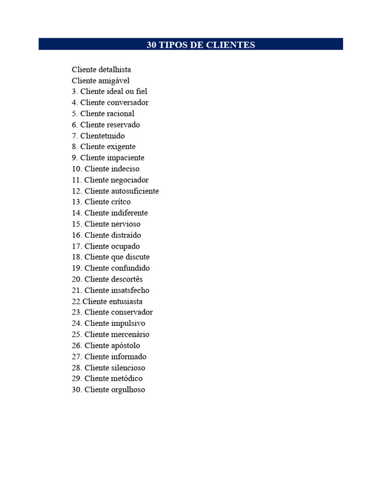 30 Tipos de Clientes e Como Lidar com Eles | PDF | Pensamento | Comunicação