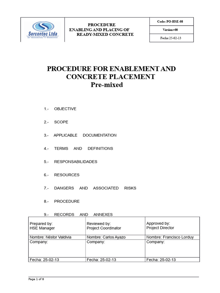 Po-Hse-08 Procedure For The Authorization and Placement of Ready-Mix ...