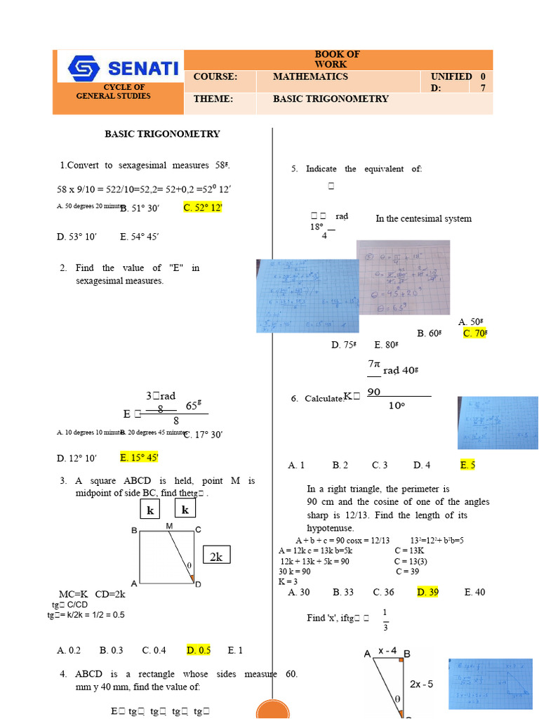U7 - Basic Trigonometry (Workbook) ALAIN HUAMAN | PDF | Trigonometry | Geometry