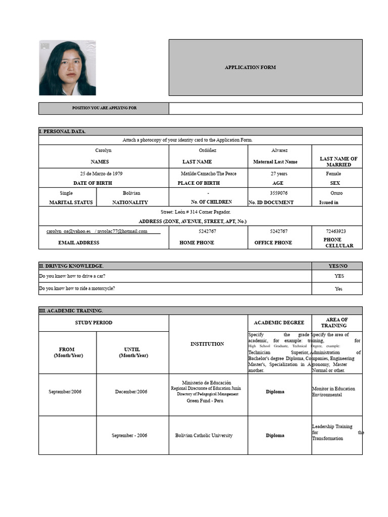 CV Model | PDF | Agronomy | Bolivia