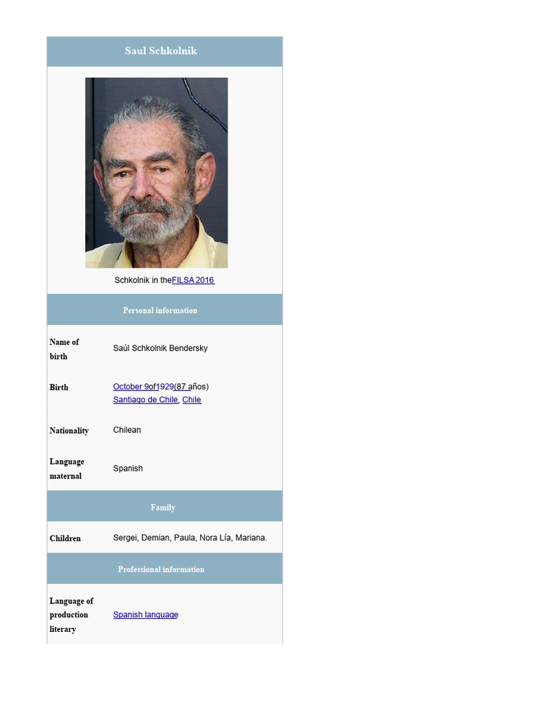 Saúl Schkolnik: Chilean Children's Author | PDF